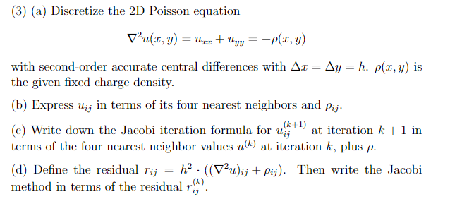 (3) (a) Discretize the 2D Poisson equation VPu(, y) = | Chegg.com