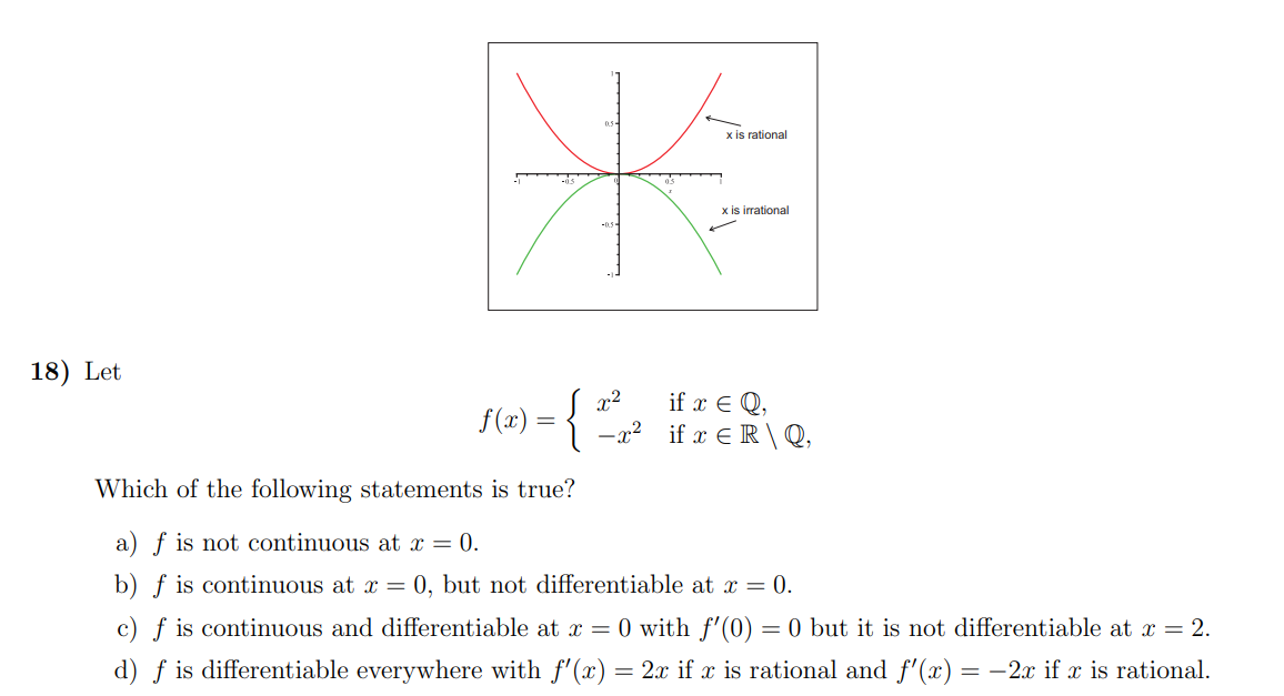 Solved 18) Let f(x)={x2−x2 if x∈Q, if x∈R\Q, Which of the | Chegg.com