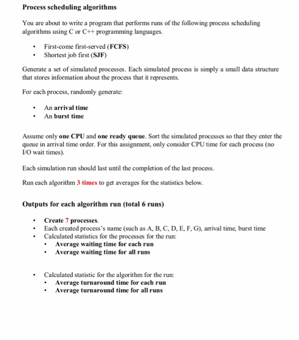 Solved Process scheduling algorithms You are about to write | Chegg.com