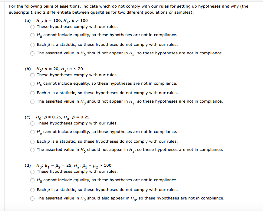 Solved For the following pairs of assertions, indicate which | Chegg.com