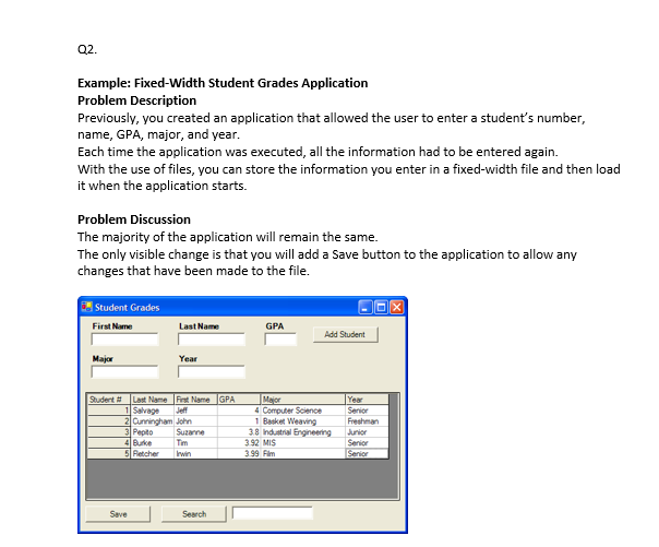 Q2. Example: Fixed-Width Student Grades Application | Chegg.com