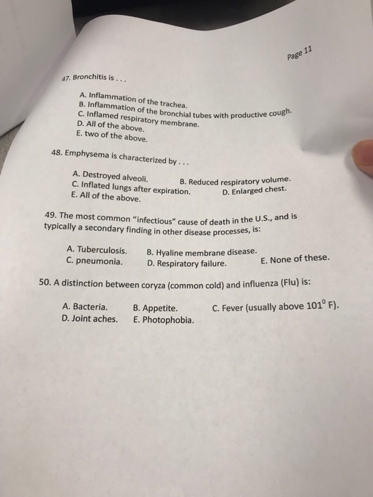 Solved paße 47. Bronchitis is... A. Inflammation of the | Chegg.com