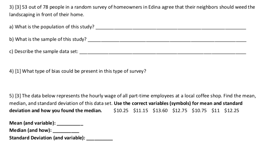 Solved 3) [3] 53 out of 78 people in a random survey of | Chegg.com