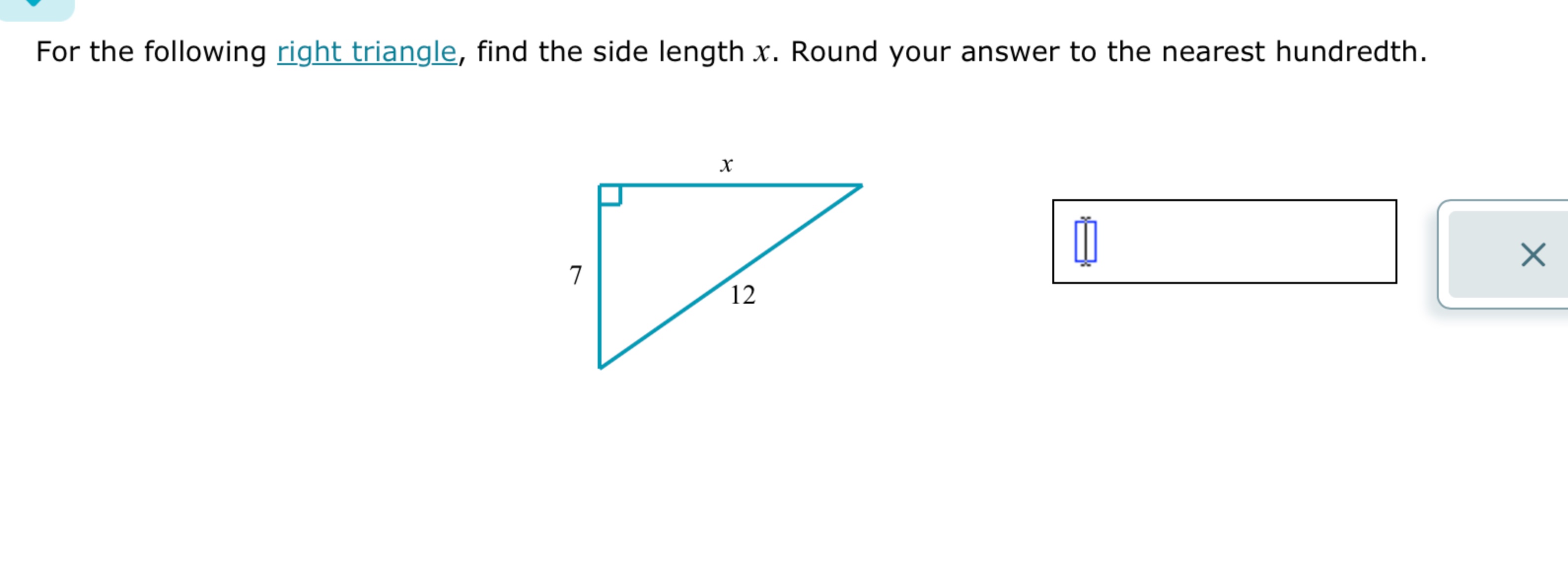 Solved For the following right triangle, find the side | Chegg.com