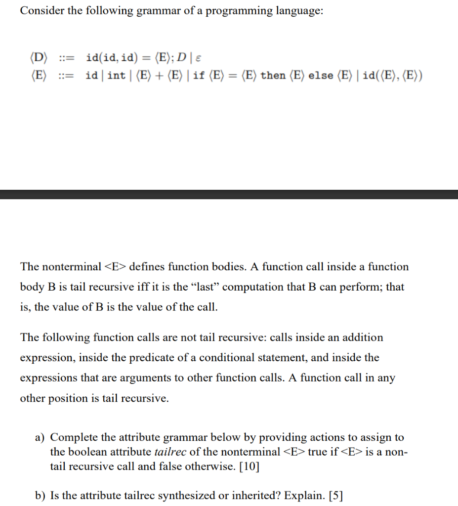 Solved Consider the following grammar of a programming | Chegg.com