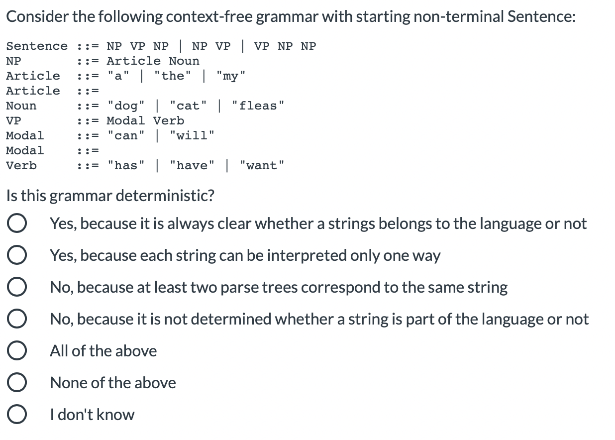 Solved Consider the following context-free grammar with | Chegg.com