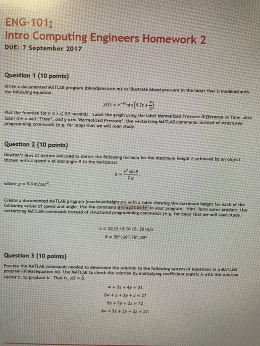 Solved Write a documented MATLAB program (bloodpressure.m) | Chegg.com