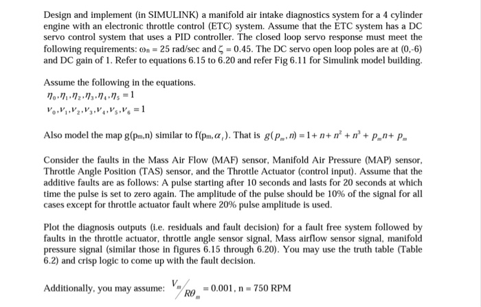 Design and implement (in SIMULINK) a manifold air | Chegg.com