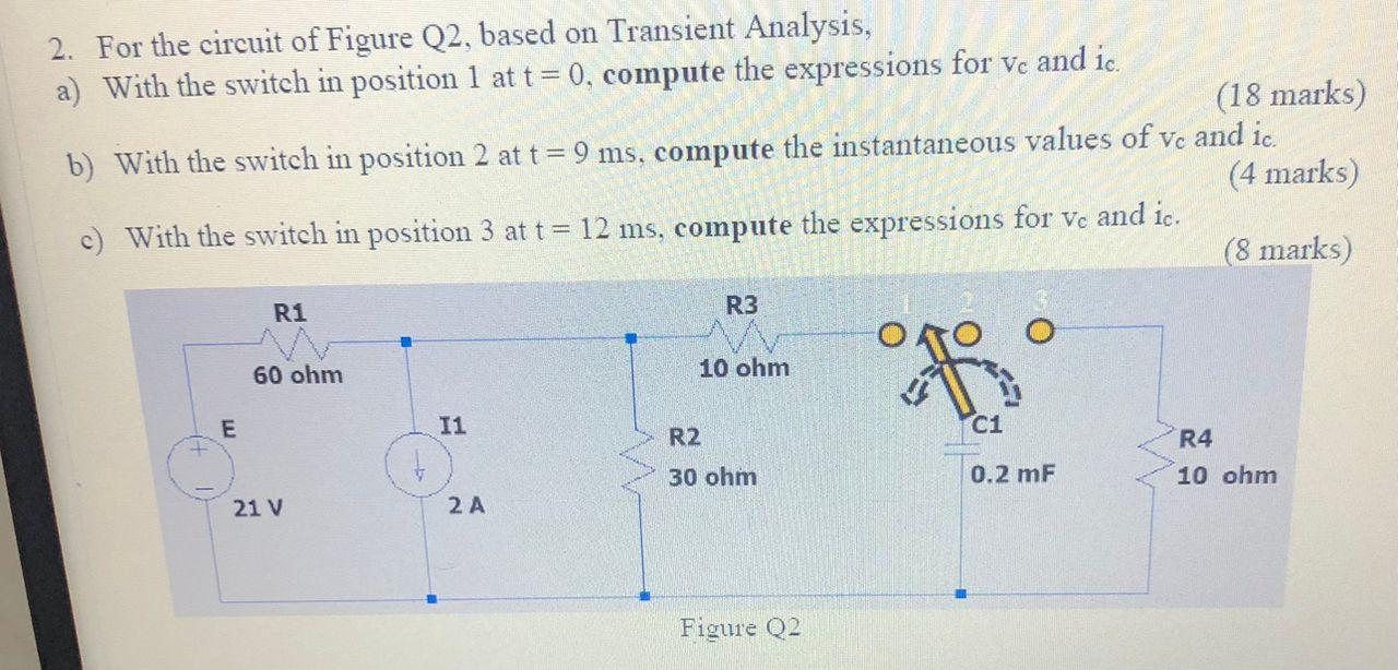 Solved 2. For the circuit of Figure Q2, based on Transient | Chegg.com