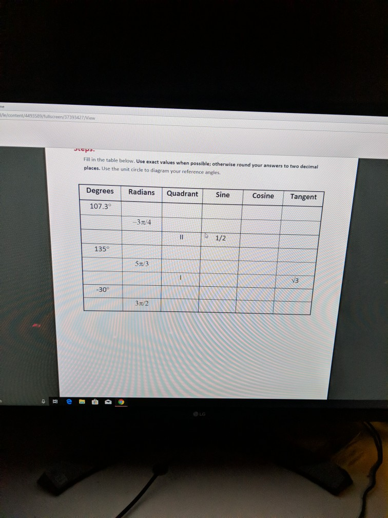 Solved 3427/View Fill in the table below. Use exact values | Chegg.com