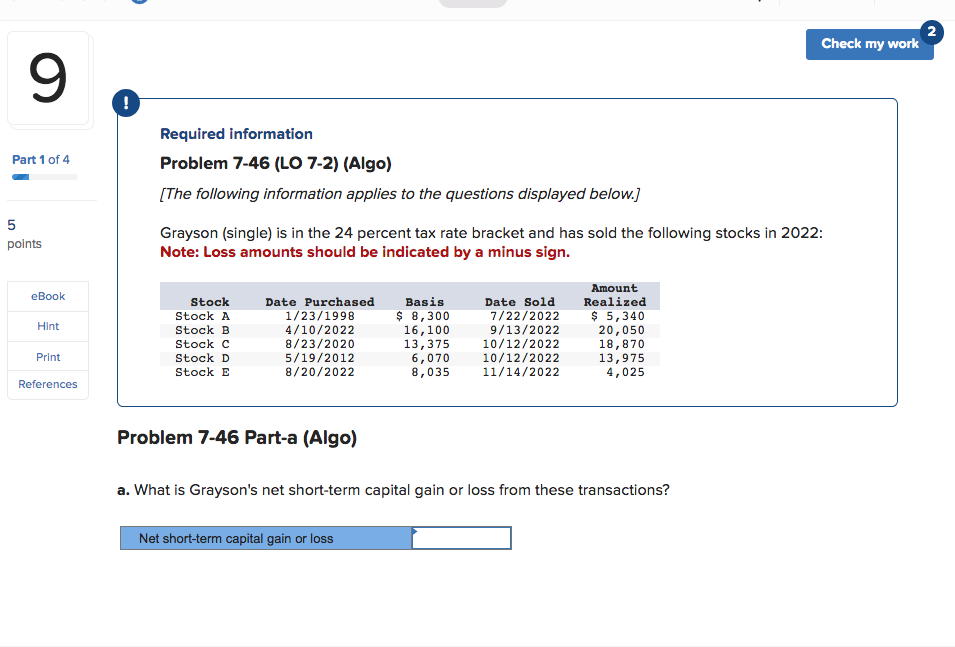 Solved Required information Problem 7-46 (LO 7-2) (Algo) | Chegg.com