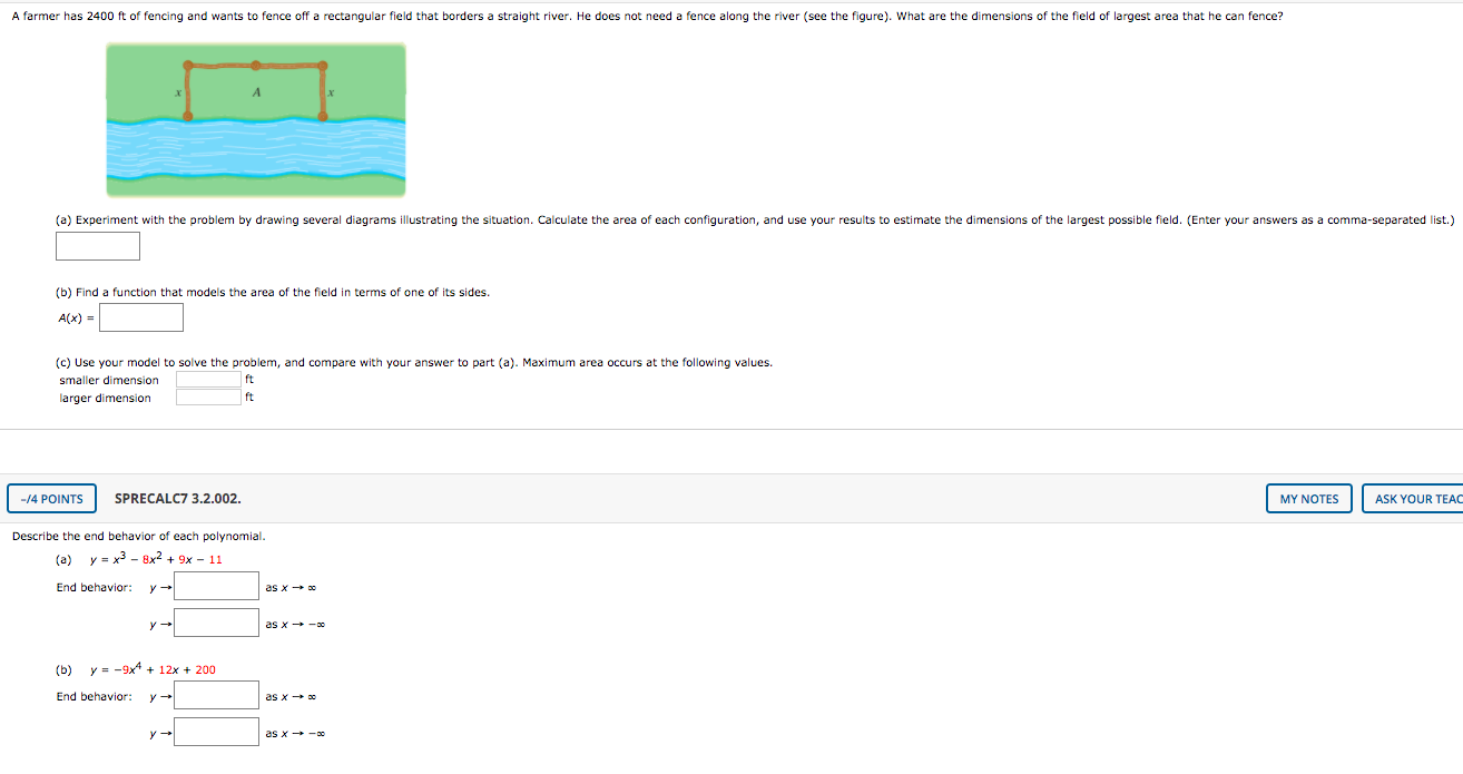 Solved A farmer has 2400 ft of fencing and wants to fence | Chegg.com