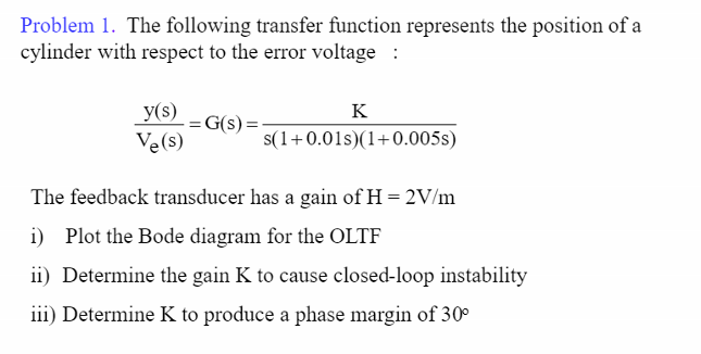 Solved Problem 1. The following transfer function represents | Chegg.com