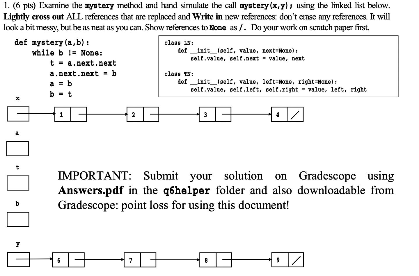 Solved class LN: 1. (6 pts) Examine the mystery method and | Chegg.com