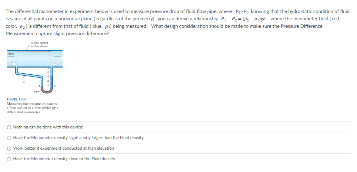 Solved The differential manometer in experiment below is | Chegg.com