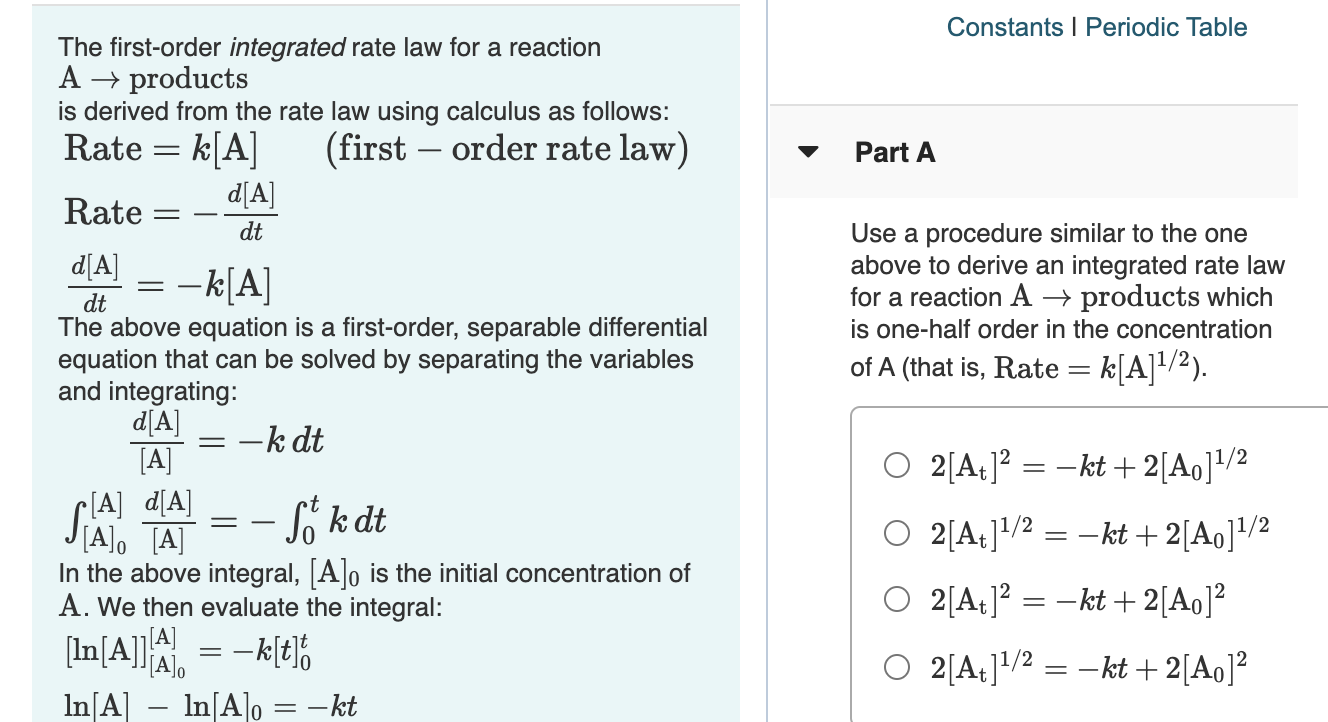 Solved Constants | Periodic Table Part A The first-order | Chegg.com
