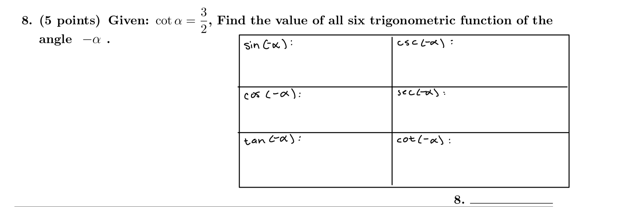 Solved (5 points) Given: cotα=32, Find the value of all | Chegg.com Solved (5 points) Given: cotα=32, Find the value of all | Chegg.com