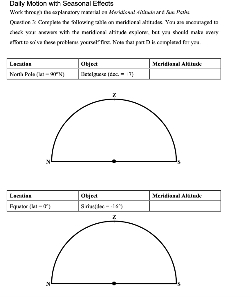 Solved Seasonal Motion Work through the explanatory material | Chegg.com