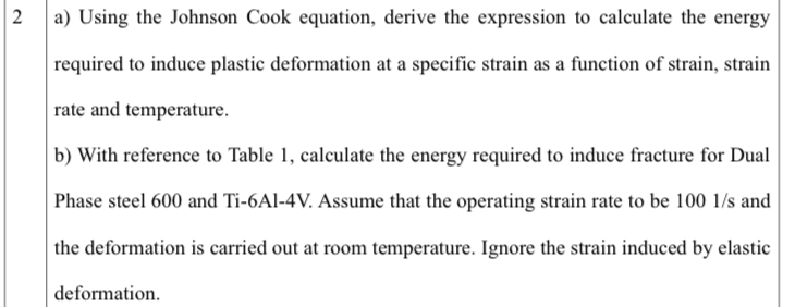 Solved a) Using the Johnson Cook equation, derive the | Chegg.com
