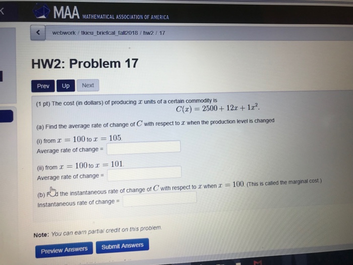 Solved MAA MATHEMATICAL ASSOCIATION OF AMERICA Kwebwork / | Chegg.com