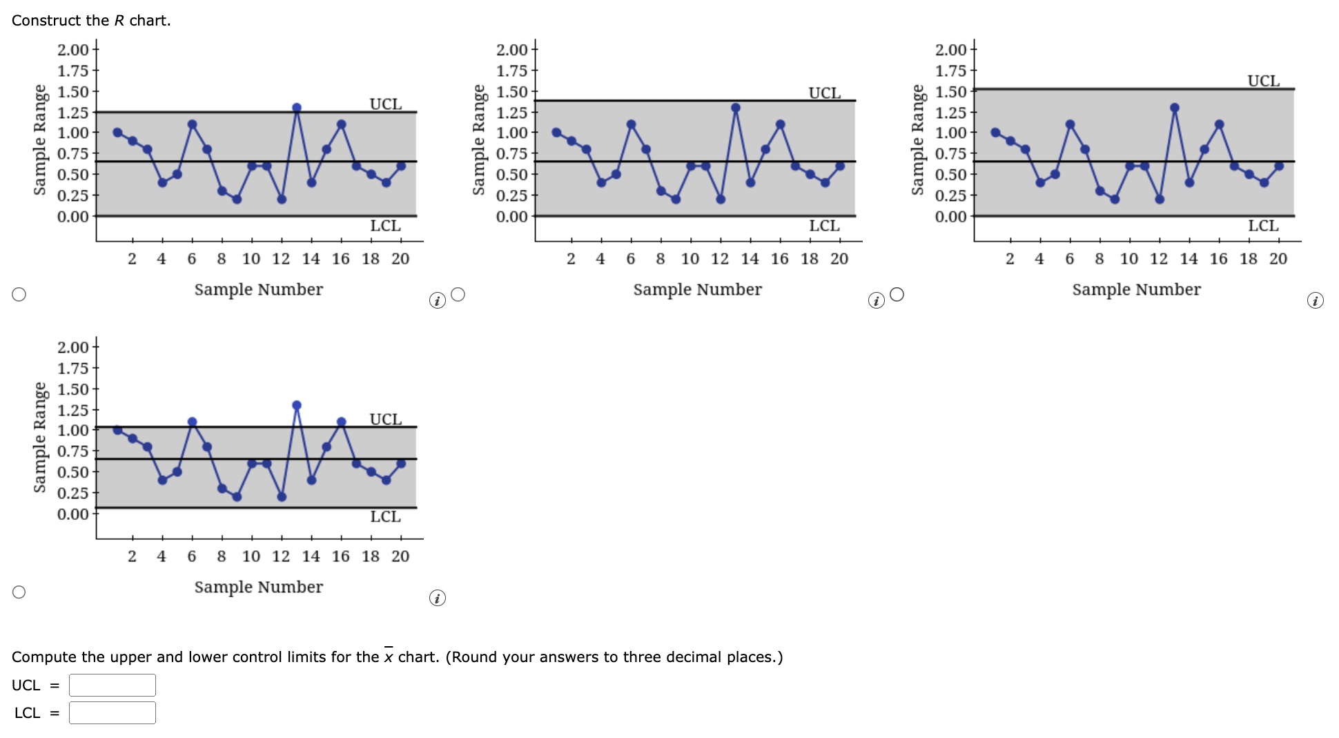 Solved UCL=LCL=Construct the R chart. Compute the upper and | Chegg.com