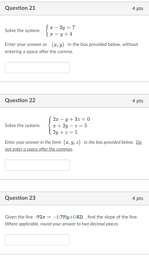 Solved Solve the system: {x−2y=7x=y+4 Enter your answer as | Chegg.com