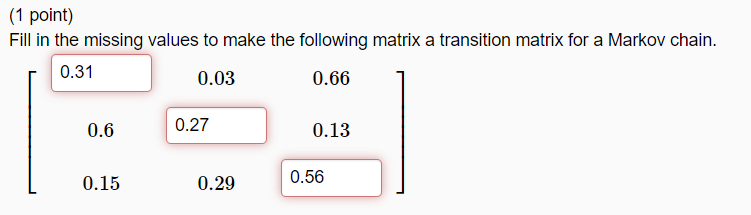 Solved (1 point) Fill in the missing values to make the | Chegg.com