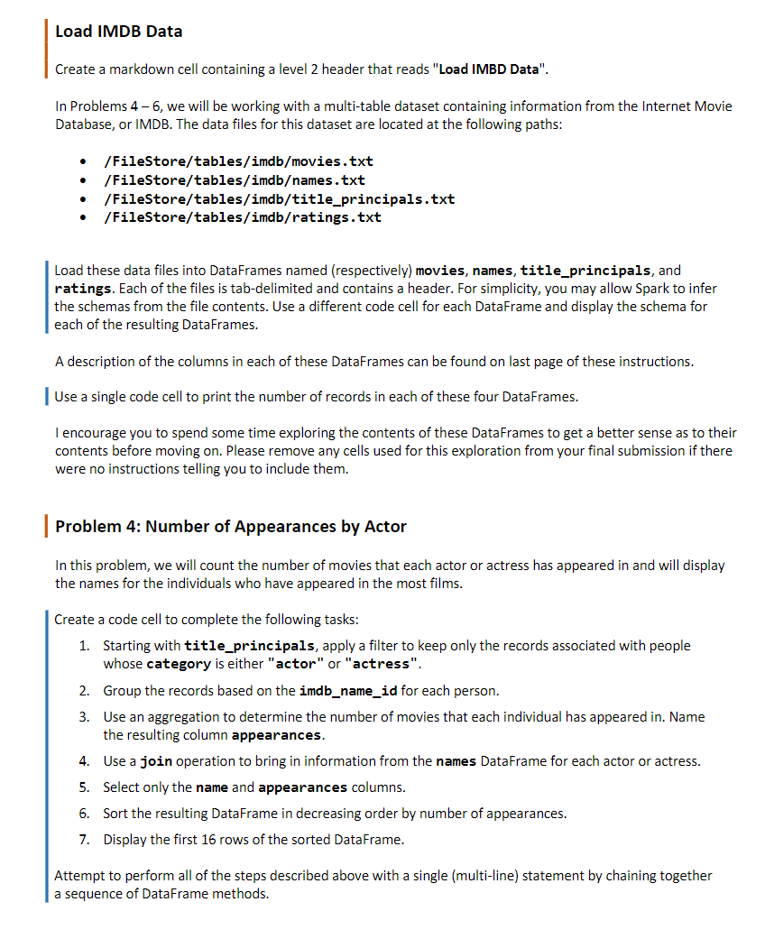 Solved Load IMDB Data Create a markdown cell containing a | Chegg.com