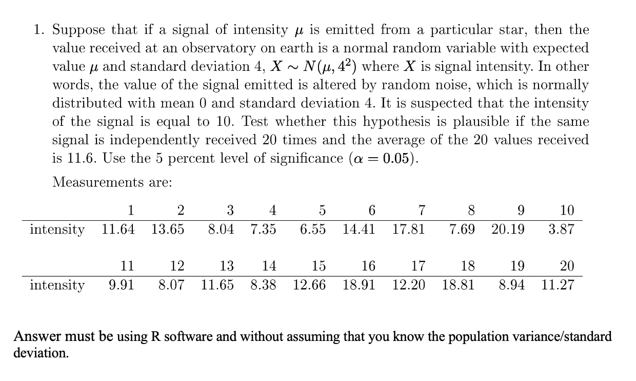 Solved 1. Suppose that if a signal of intensity μ is emitted | Chegg.com