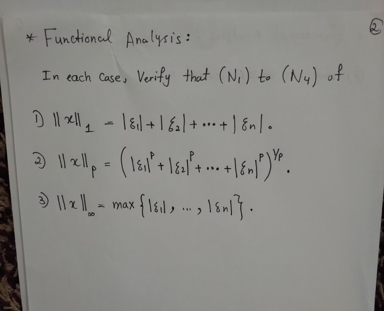 Solved * Functional Analysis: In each case, Verify that (Ni) | Chegg.com