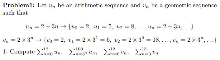 Solved Problem1: Let un be an arithmetic sequence and vn be | Chegg.com