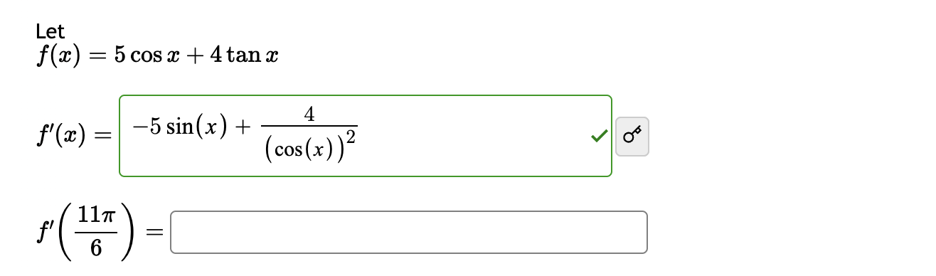 Solved f(x)=5cosx+4tanx f′(x)=−5sin(x)+(cos(x))240∞ | Chegg.com