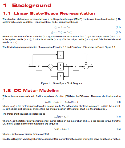 1 Eackground 1.1 Linear State-Space Representation | Chegg.com