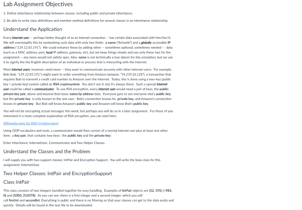 Lab Assignment Objectives 1. Define inheritance | Chegg.com