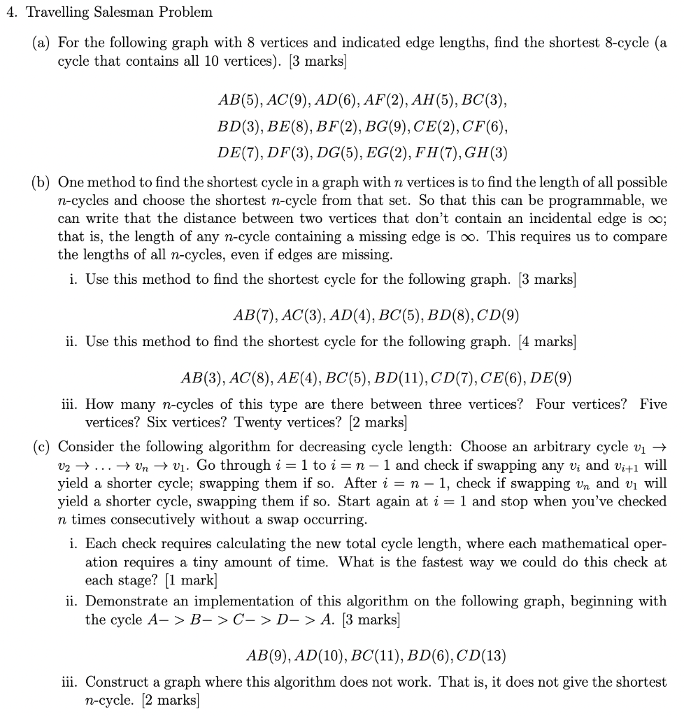 Solved Travelling Salesman Problem (a) For the following | Chegg.com