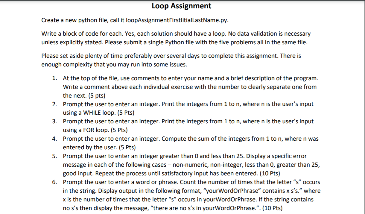 Solved Loop Assignment Create a new python file, call it | Chegg.com