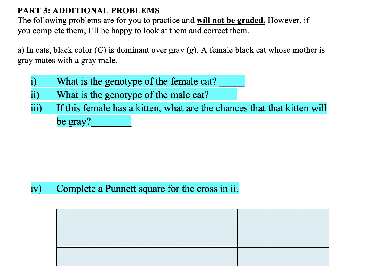 Solved PART 3: ADDITIONAL PROBLEMS The following problems | Chegg.com