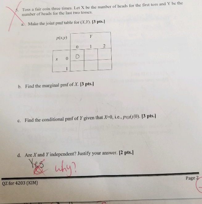 Solved Toss a fair coin three times. Let X be the number of | Chegg.com