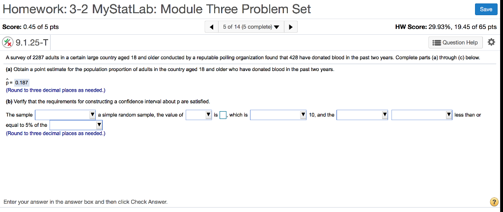 Solved Save Homework: 3-2 MyStatLab: Module Three Problem | Chegg.com