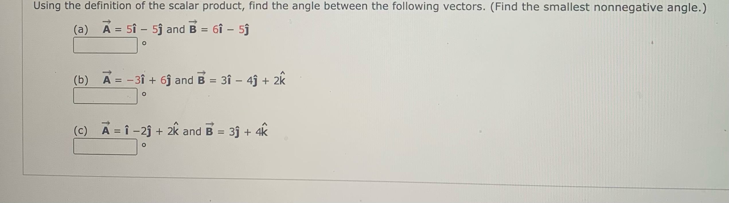 Solved Using the definition of the scalar product, find the | Chegg.com