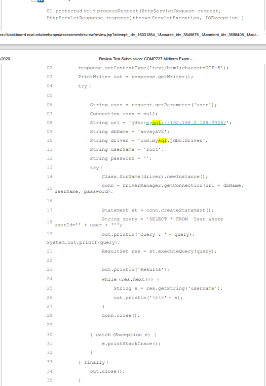01 protected void processRequest(HttpServletRequest | Chegg.com