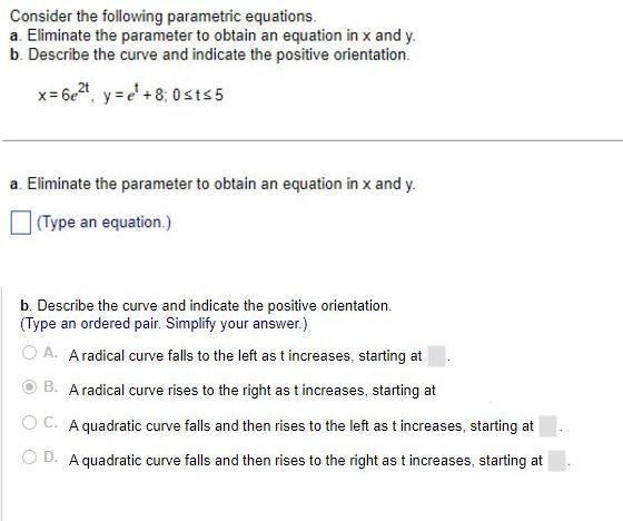 Solved Consider the following parametric equations. a. | Chegg.com