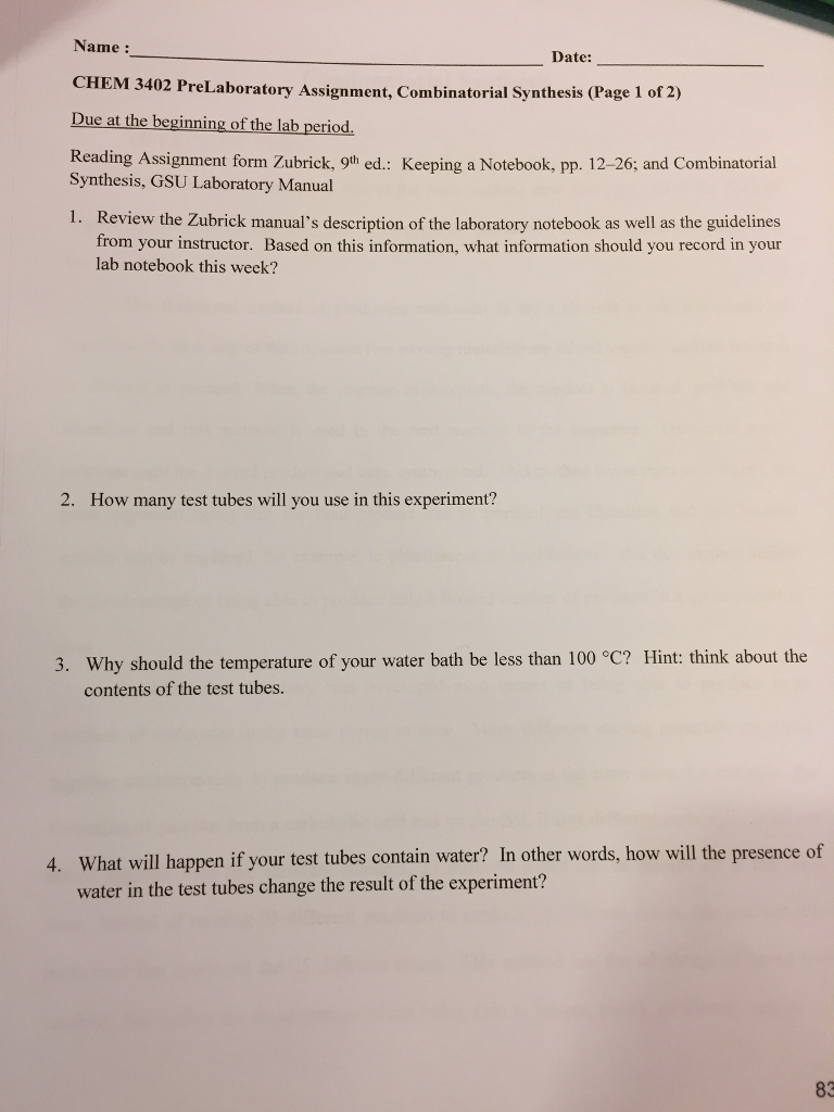 Name:_ CHEM 3402 PreLaboratory Assignment, | Chegg.com
