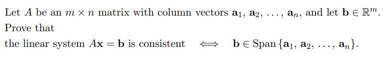 Solved Let A be an m × n matrix with column vectors a1, a2, | Chegg.com