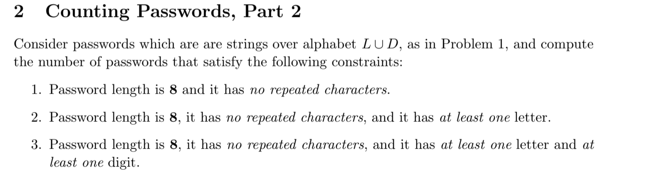 2 Counting Passwords, Part 2 Consider passwords which | Chegg.com