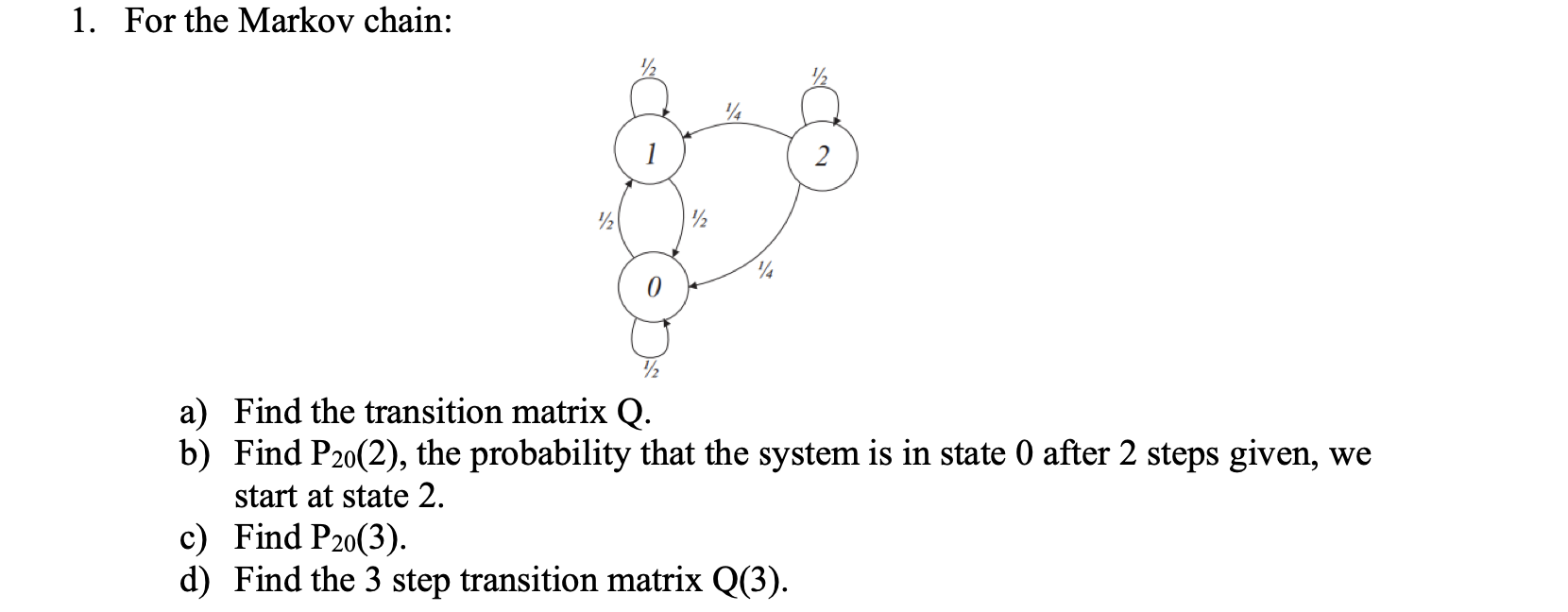 Solved 1. For the Markov chain: a) Find the transition | Chegg.com