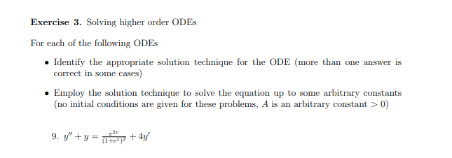 Solved Exercise 3. Solving higher order ODES For each of the | Chegg.com