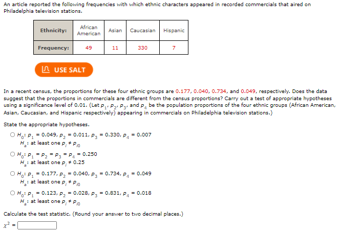 Solved An article reported the following frequencies with | Chegg.com