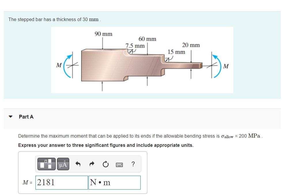 Solved The stepped bar has a thickness of 30 mm. Part A | Chegg.com
