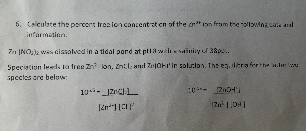 6. Calculate the percent free ion concentration of | Chegg.com